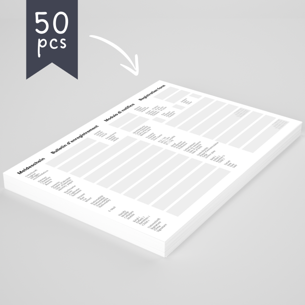 Meldeschein | Block à 50 Blatt - BnB Switzerland
